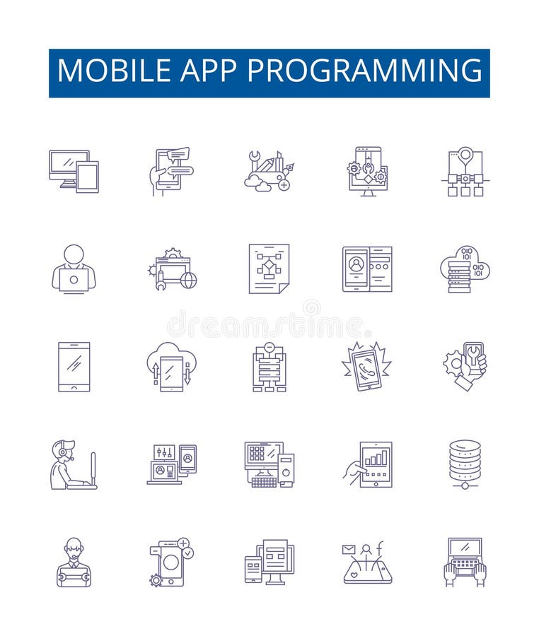 Mobile App Programming Line Icons Signs Set Design Collection Of Programming Mobile Apps