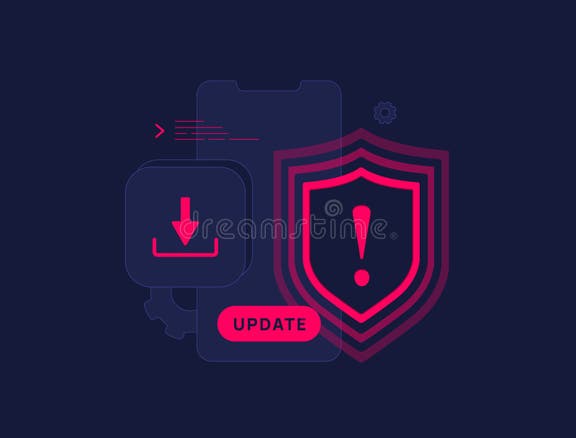 Mobile App Security Update with Warning Shield Icon and App Download ...