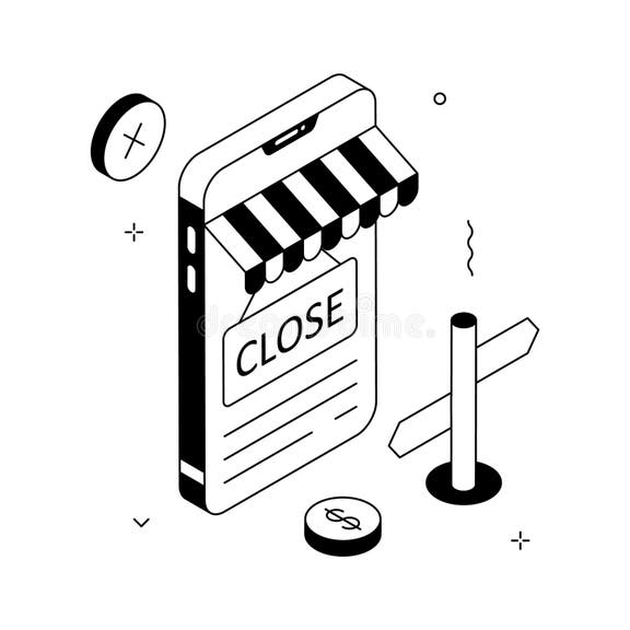 Mobile App Store Closure, Concept Isometric Illustration Stock Illustration - Illustration of ...