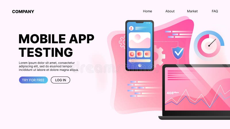 Mobile App Testing. Website Landing Page Template Stock Vector ...