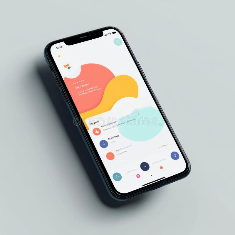 Mobile App UI Design, Colorful Abstract Shapes and Icons Stock ...