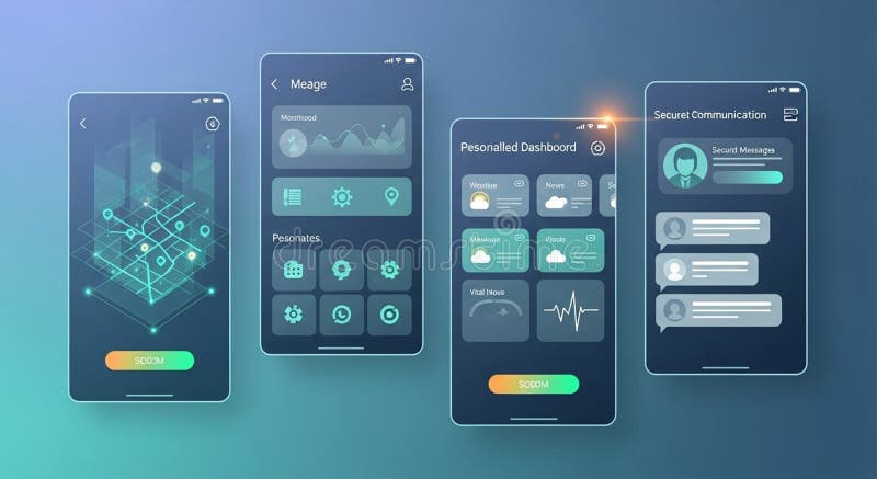 Mobile App UI Design Concept Stock Illustration - Illustration of communication, website: 414647401