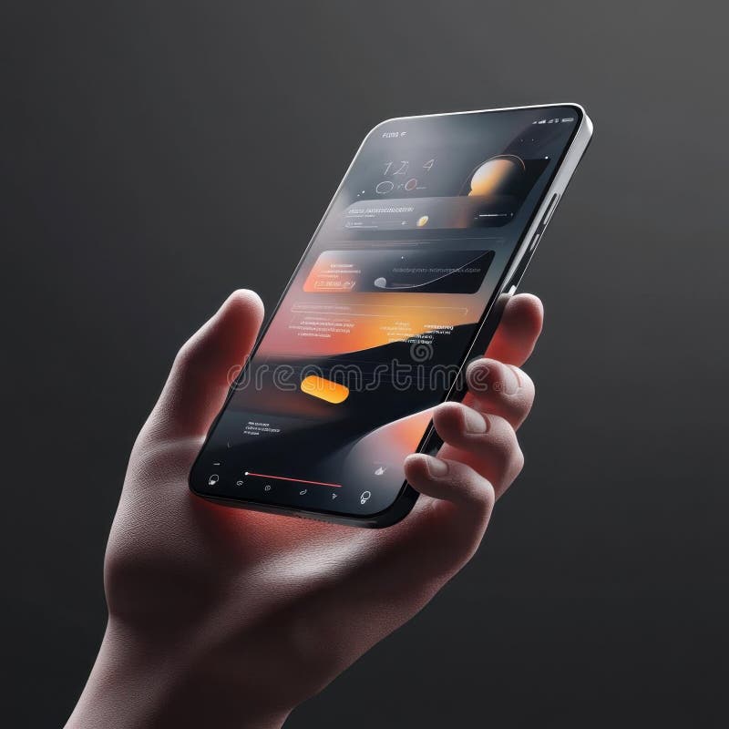 Mobile App UI Design with Gradient Background and Curved Elements Stock ...