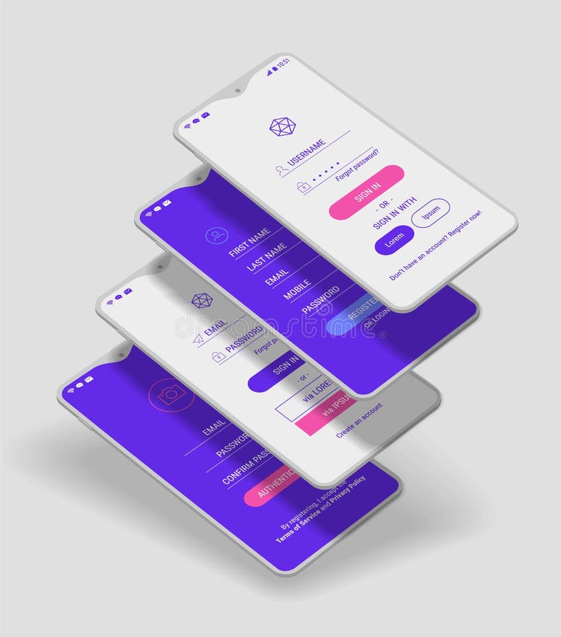 Mobile App UI Sign in and Sign Up Screens 3d Mockup Kit Stock Vector ... Mobile App UI Sign in and Sign Up Screens 3d Mockup Kit Stock Vector ...