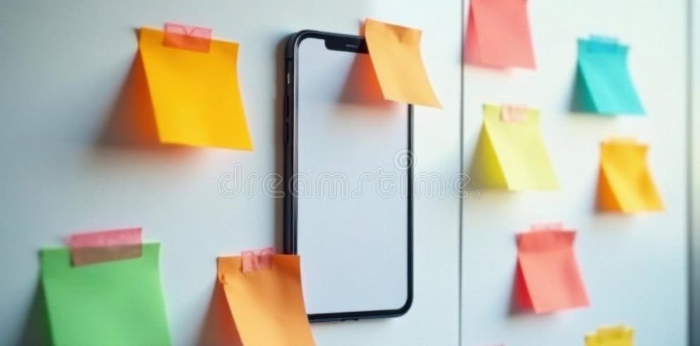 Mobile App Wireframe Improved with Colorful Sticky Notes on Whiteboard ...
