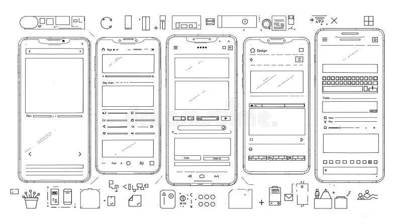 Mobile App Wireframe UX Template Stock Illustration - Illustration of ...