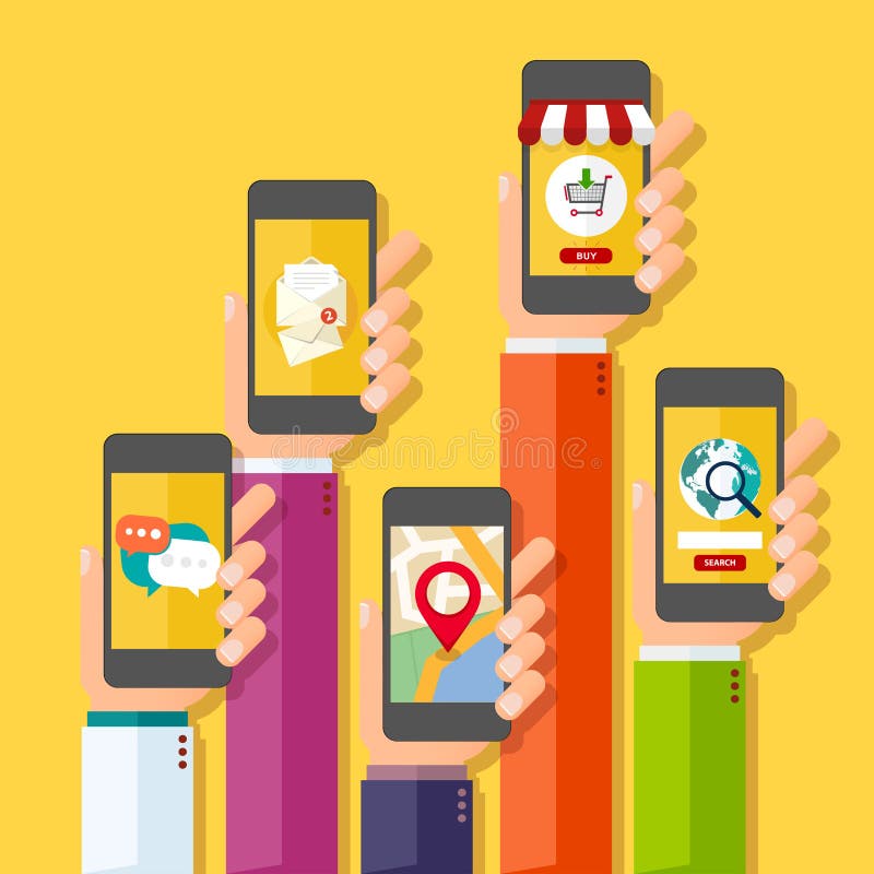 Mobile Application Concept. Hands Holding Phones Stock Vector ...