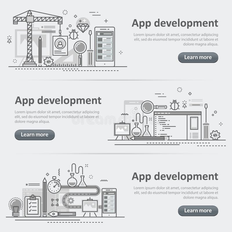 Mobile Application Development Building Process Banner Set Stock Vector - Illustration of ...