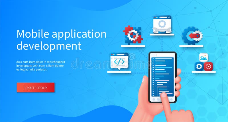 Mobile Application Development Concept in 3D Style Stock Vector - Illustration of automation ...