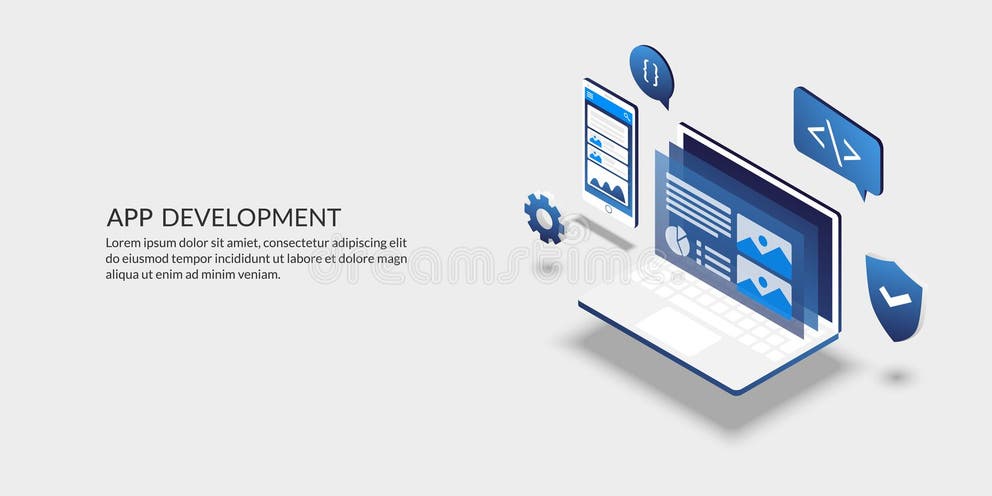 Mobile Application Development Concept, Isometric User Interface Design ...