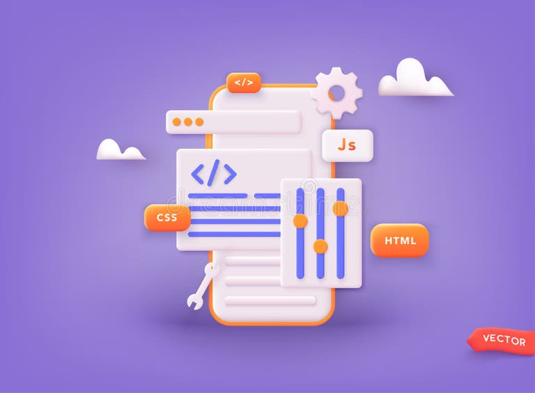 Mobile Application Development Process. Smartphone Interface Building Process, Mobile App Stock ...