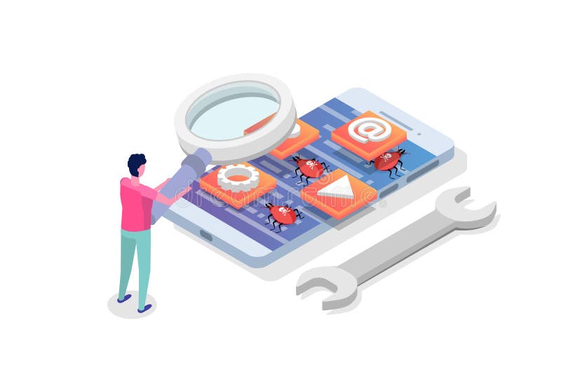 Mobile Application Development Testing And Prototyping Process Isometric Vector Stock Vector
