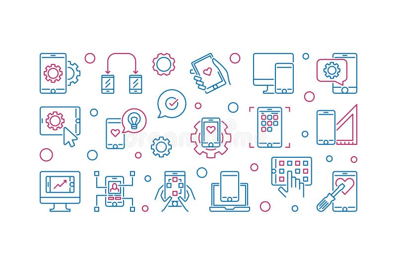 Mobile Application Development Vector Linear Illustration Stock Vector ...