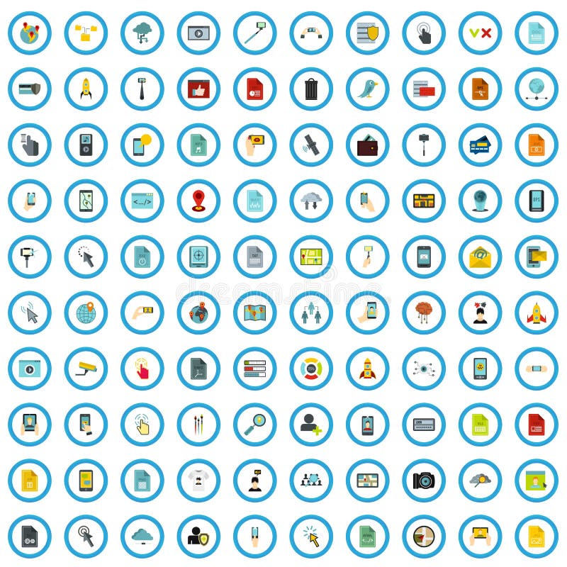 100 Application Icons Set, Flat Style Stock Vector - Illustration of ...