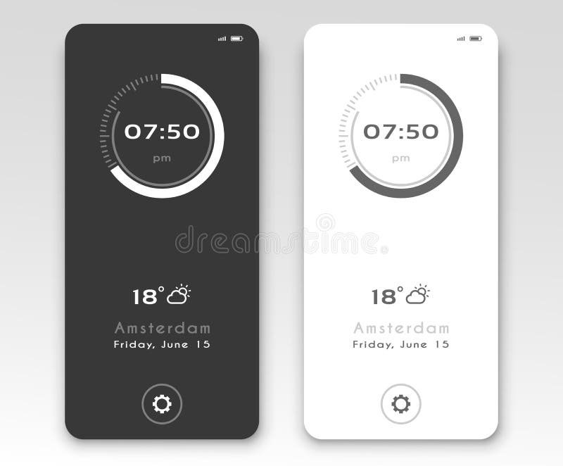 Mobile Application Interface Design. Clock Screensaver Dark and Light ...