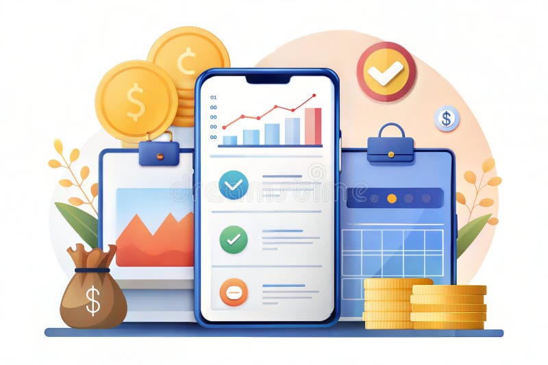 Mobile Application for Money Planning. Generative AI Stock Illustration ...