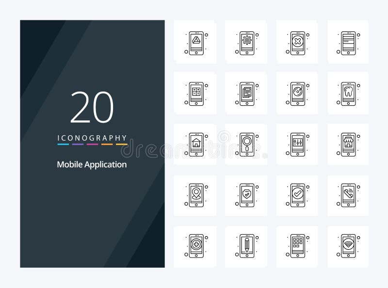 20 Mobile Application Outline Icon for Presentation Stock Vector ...