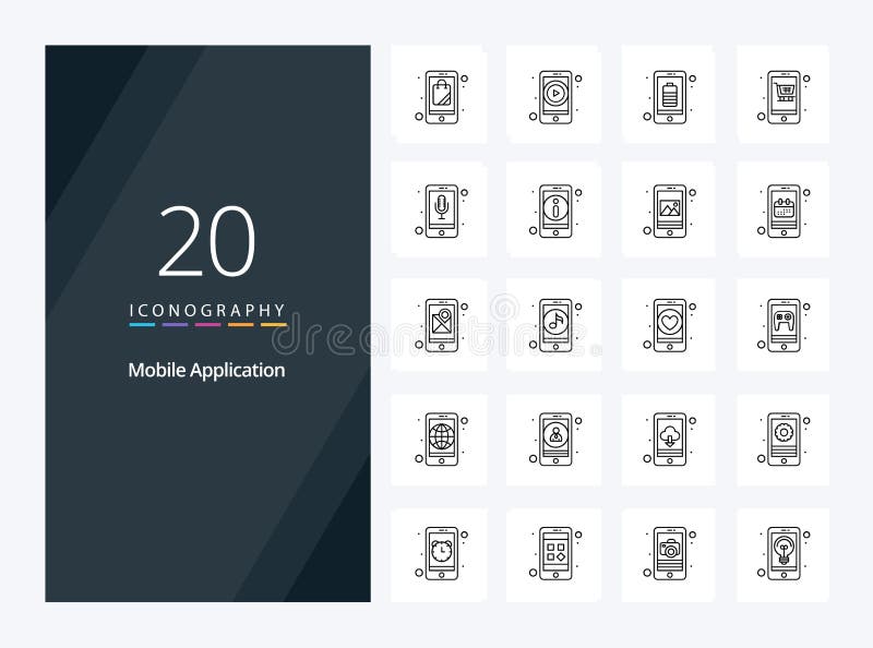 20 Mobile Application Outline Icon for Presentation Stock Vector ...