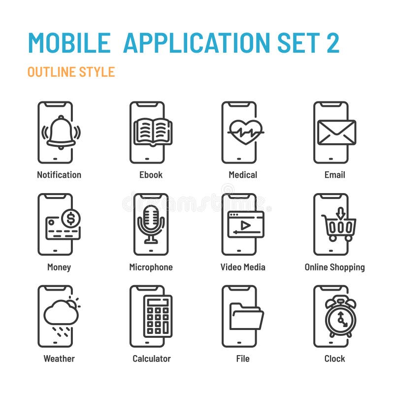 UX UI Application Outline Icons Set Base On 64px Stock Vector ...