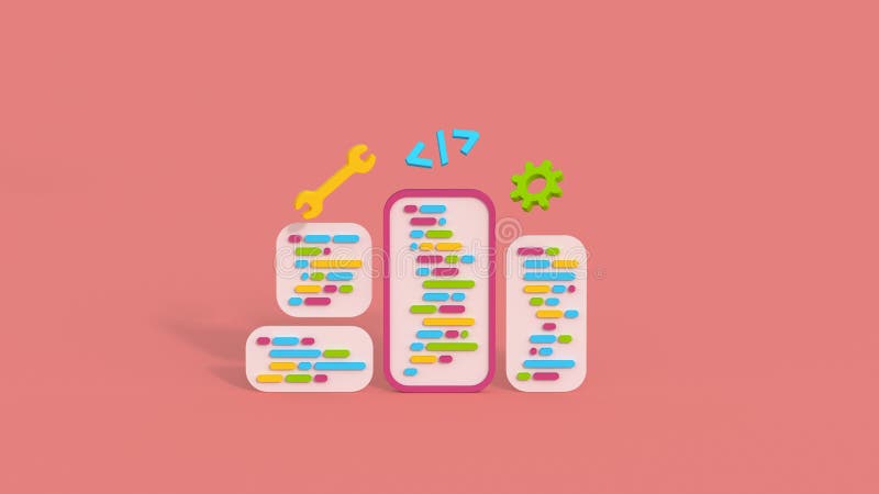 Mobile Application Software and Web Development Concept 3D Render Illustration Stock ...