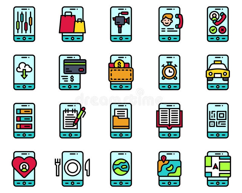 Mobile Application Vector Icon Set 2, Filled Stye Stock Vector ...