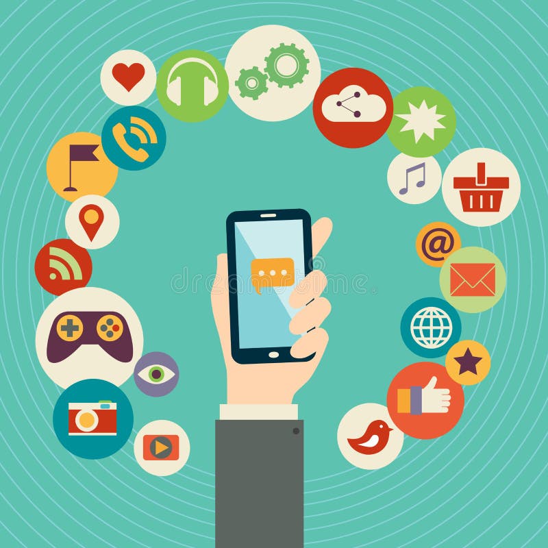 Mobile Applications Concept. Flat Design Vector Illustration Stock ...