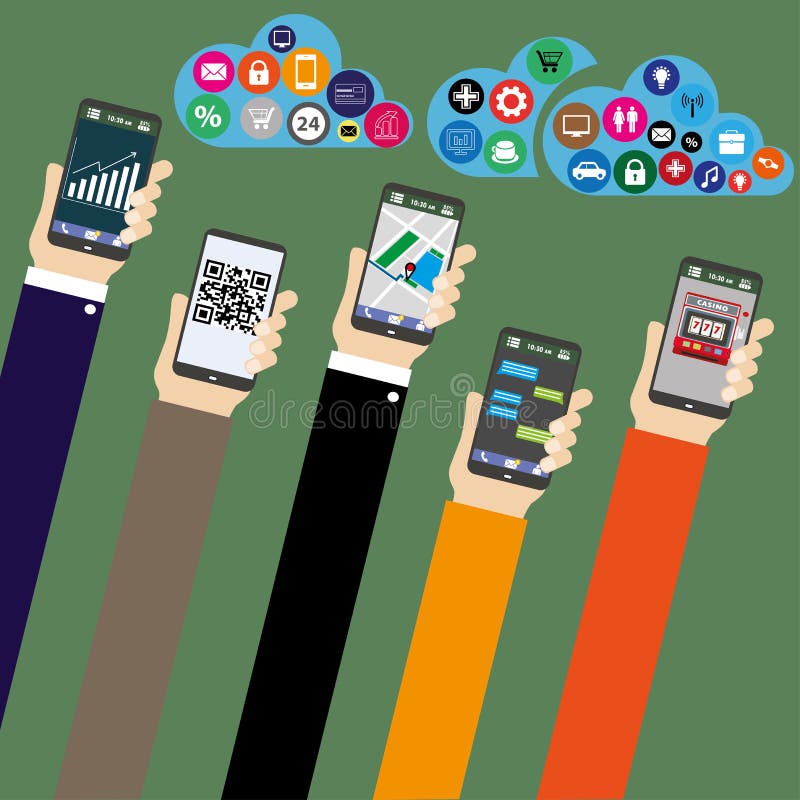 Mobile Applications Concept. Hand with Phones Stock Vector ...