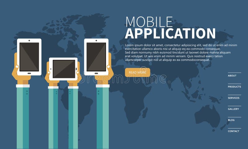 Mobile Applications Concept. Hands with Phones. Flat Vector ...