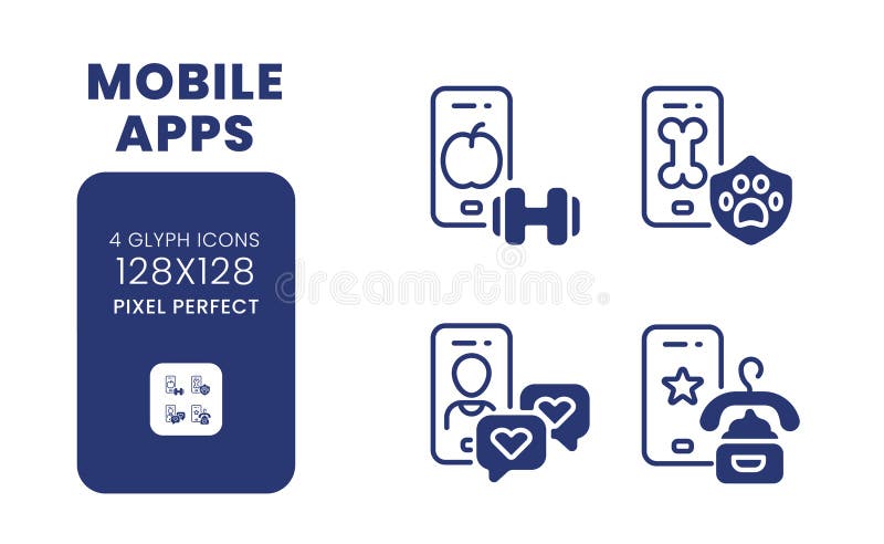 Mobile Apps Black Solid Desktop Icons Pack Stock Vector - Illustration ...