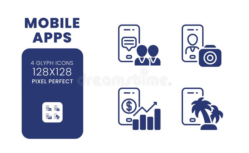 Mobile Apps Black Solid Desktop Icons Pack Stock Vector - Illustration ...