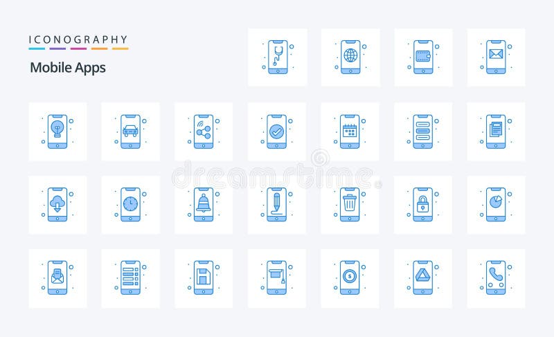 25 Mobile Apps Blue Icon Pack Stock Vector - Illustration of creative ...