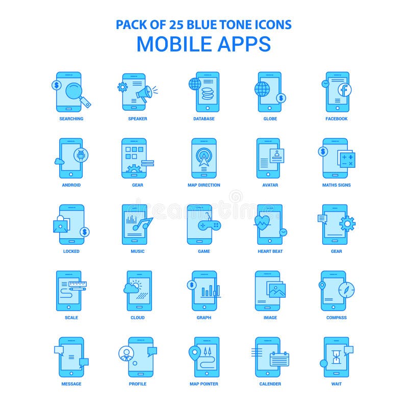 Mobile Apps Blue Tone Icon Pack - 25 Icon Sets Stock Vector ...