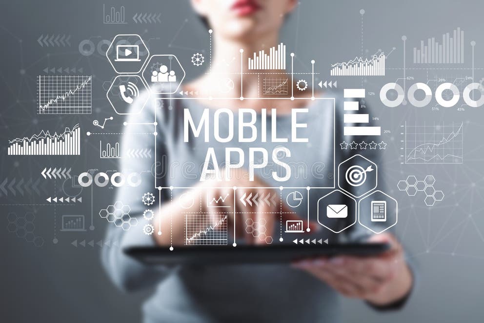 Mobile Apps with Woman Using a Tablet Stock Image - Image of phone ...