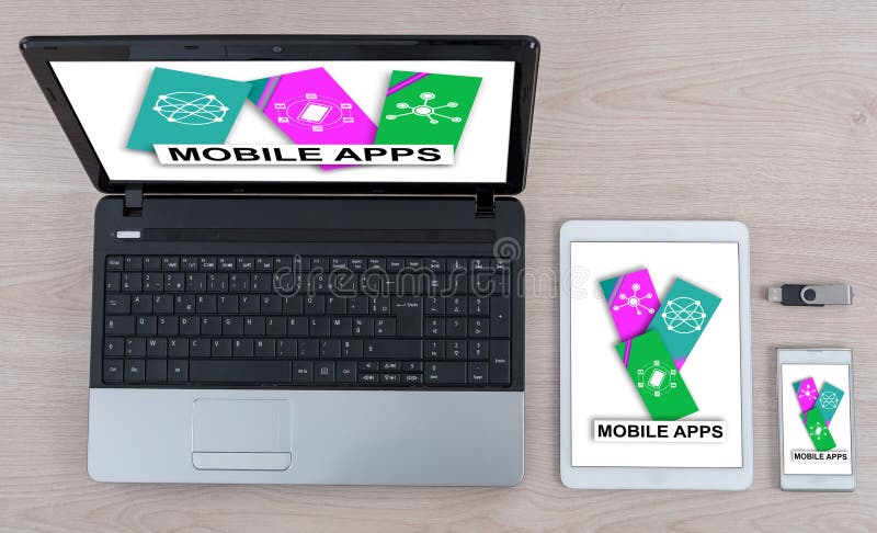 Mobile Apps Concept on Different Devices Stock Photo - Image of phone ...