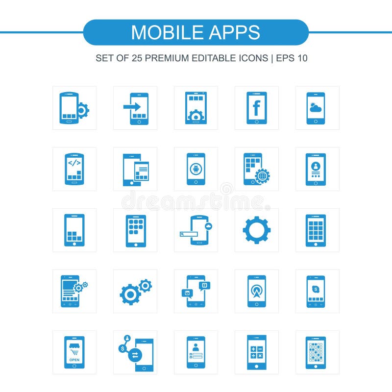 Mobile apps icons set blue editorial photography. Illustration of ...