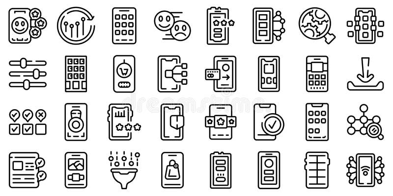 Mobile Apps Icons Set Outline Vector. Customer Phone Stock Vector ...