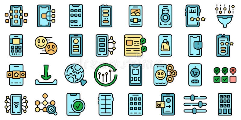 Mobile Apps Icons Set Vector Flat Stock Vector - Illustration of ...