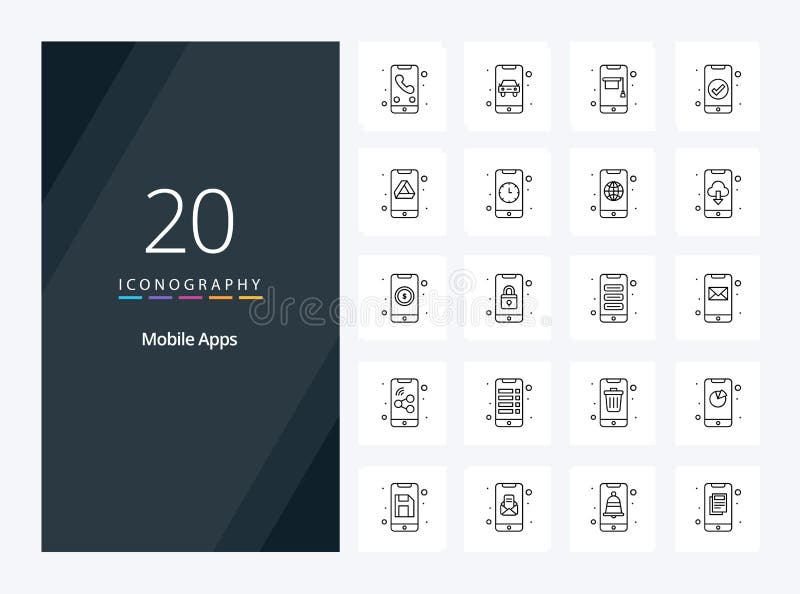 20 Mobile Apps Outline Icon for Presentation Stock Vector ...