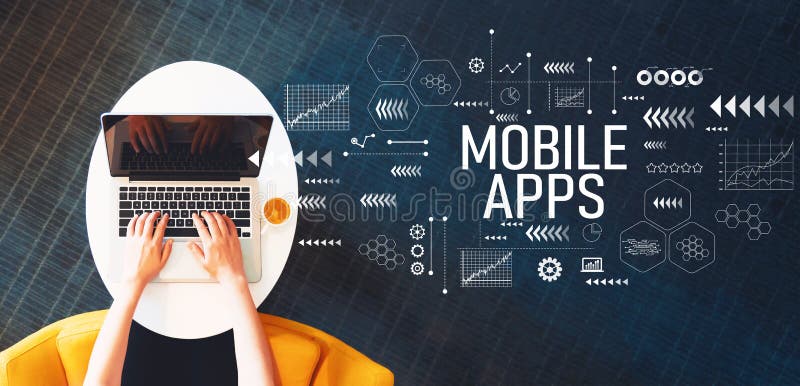 Mobile Apps with Person Using a Laptop Stock Photo - Image of gears ...