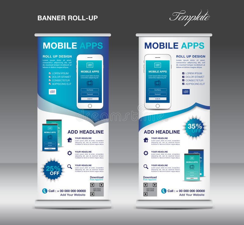 MOBILE APPS Roll Up Banner Template, Blue Banner Stock Vector ...