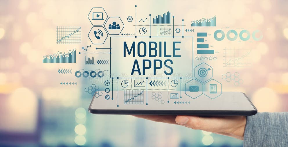 Mobile Apps with Tablet Computer Stock Photo - Image of business, pink ...