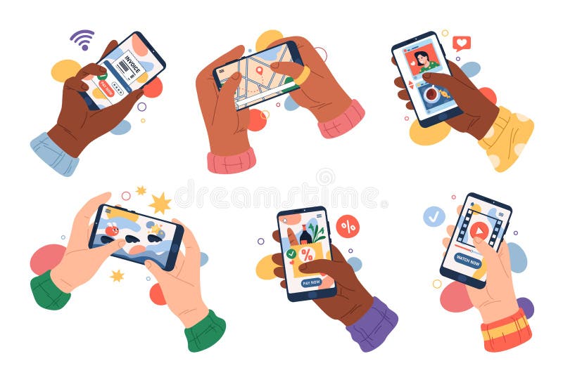 Mobile Apps Using, Entertainment and Services Applications. Stock ...