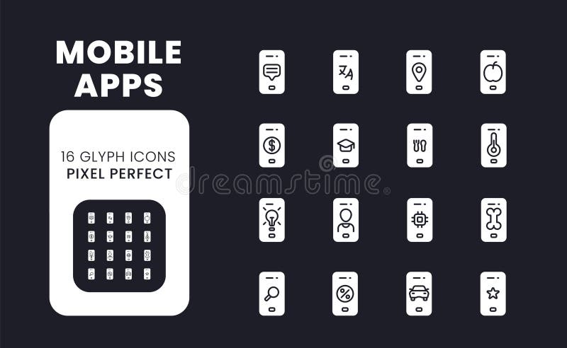 Mobile Apps White Solid Desktop Icons Set Stock Vector - Illustration ...