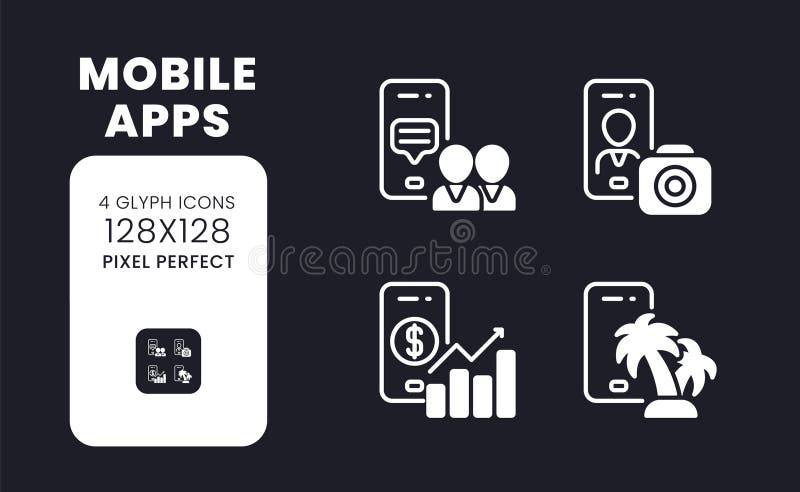Mobile Apps White Solid Desktop Icons Set Stock Vector - Illustration ...
