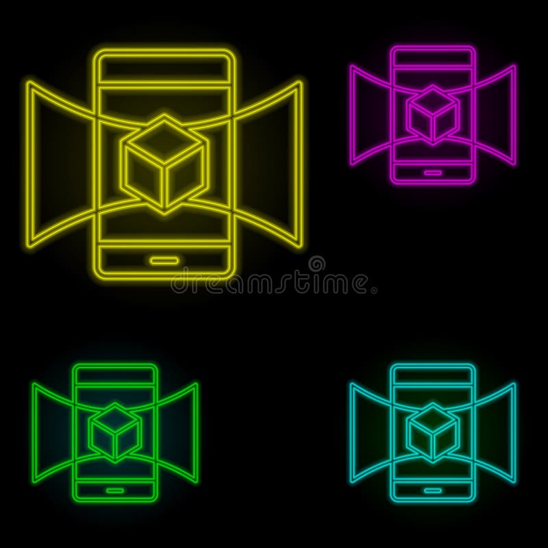 Mobile, Augmented Reality, Panoramic Neon Color Set Icon. Simple Thin ...