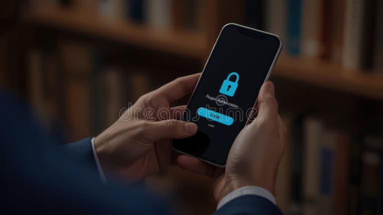 Mobile Authentication: a Secure Phone Displaying a Login Screen in the Hands of an Individual in ...