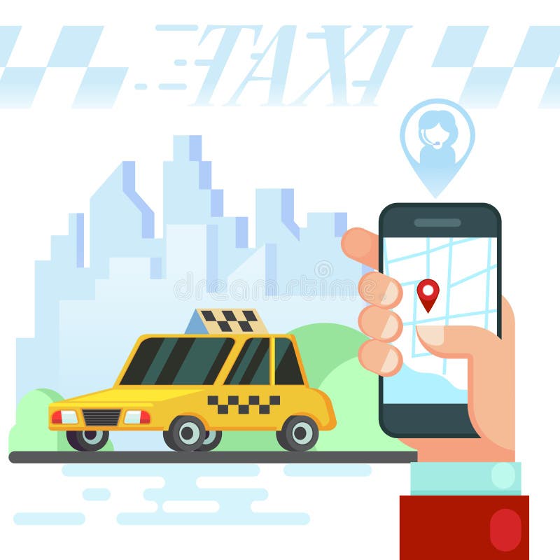 Mobile Auto Application. Transport Service, Position Pin on Map Stock ...