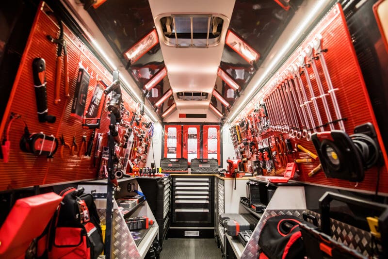 Mobile Auto Service Truck with Various Tools and Devices Inside Stock ...