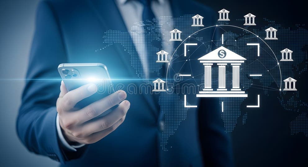 Mobile Banking App Concept with Global Network and Secure Online ...