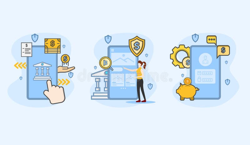 Mobile Banking App Illustration Flat Design Stock Vector - Illustration ...